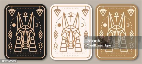 밀교 기호 포스터 배너 벡터 연금술 또는 신성한 기하학에 대한 윤곽선 아이콘입니다 이집트 신 아누비스 별 달 태양 행성 및 마법의 기호가 있는 신비롭고 마법적인 디자인