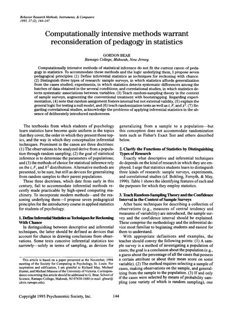 Pdf Computationally Intensive Methods Warrant Reconsideration Of Pedagogy In Statistics