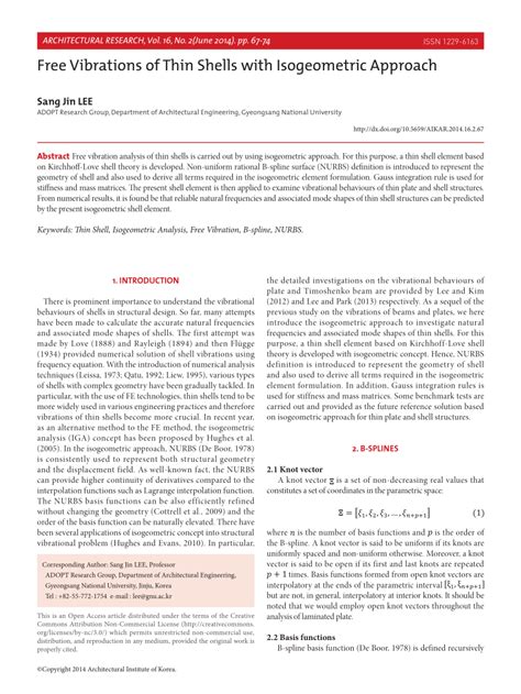 Pdf Free Vibrations Of Thin Shells With Isogeometric Approach