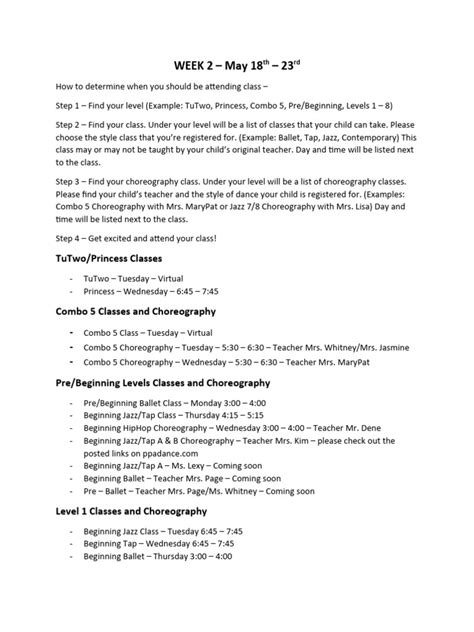 Week 2 Class Breakdown 2 Pdf Choreography Concert Dance