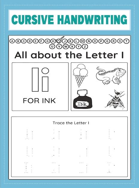 필기체 필기 워크시트 프리미엄 벡터