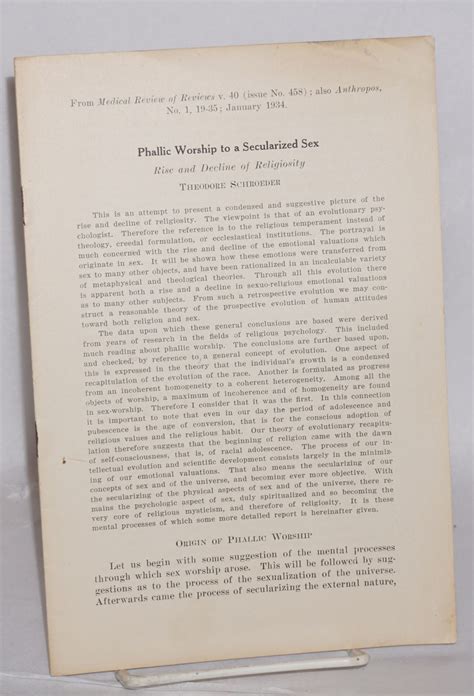 Phallic Worship To A Secularized Sex Rise And Decline Of Religiosity By Schroeder Theodore