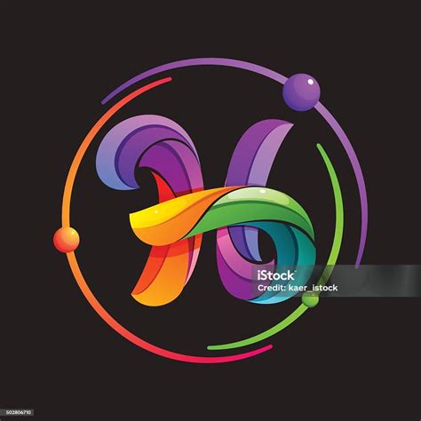 H 문자 아이콘 및 원자 또는 공간 Orbits 다중 색상에 대한 스톡 벡터 아트 및 기타 이미지 다중 색상 알파벳 H