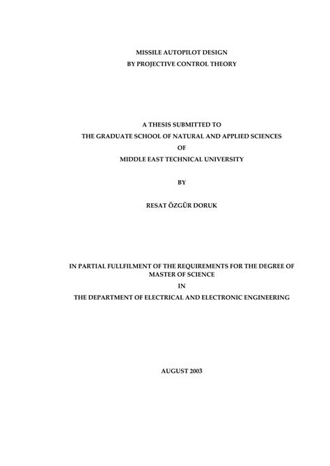 Pdf Missile Autopilot Design By Projective · Missile Autopilot