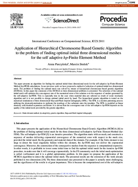 pdf application of hierarchical chromosome based genetic algorithm to