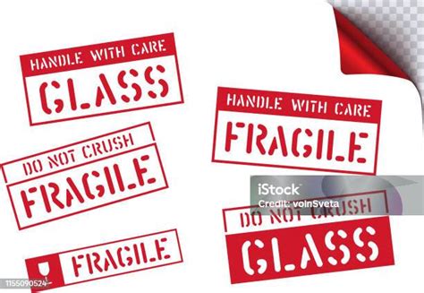 깨지기 쉬운 벡터 관리 복고풍 스티커 상자 기호를 사용 하 여 처리 합니다 화물에 대 한 물류 깨끗 한 고무 스탬프 세트 거리에