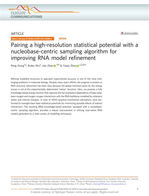 pdf pairing a high resolution statistical potential with a nucleobase centric sampling