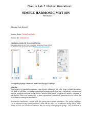 Lab 8 SIMPLE HARMONIC MOTION Docx Physics Lab 7 Online Simulation SIMPLE HARMONIC MOTION
