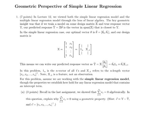 Solved Geometric Perspective Of Simple Linear Regression 1