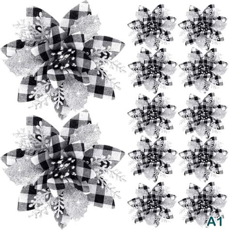 ดอกไม้คริสต์มาสประดิษฐ์แวววาวดอกไม้ปลอมสำหรับตกแต่งต้นคริสต์มาสของตกแต่งบ้าน Th