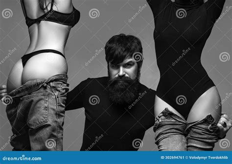 Three People Having Group Sex Together One Man And Two Women Polygamy Or Bigamy Swinger Orgy