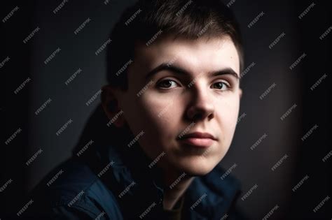 Portrait Of A Handsome Young Man With Autism Premium Ai Generated Image