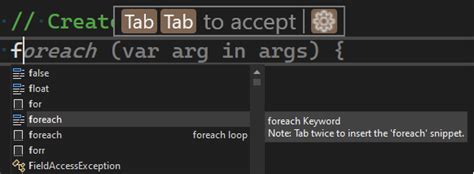 Keywords In The Completion List Foreach As A Keyword And As A Snippet Issue Dotnet