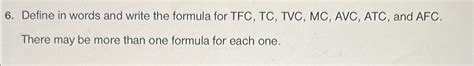 solved define in words and write the formula for tfc ﻿tc