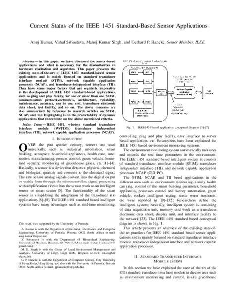 Pdf Current Status Of The Ieee 1451 Standard Based Sensor Applications