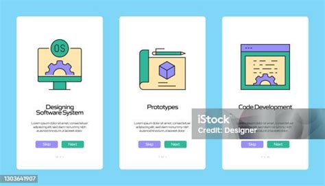 로봇 공학 개념 평면 아이콘과 모바일 앱 페이지 화면에 온보딩 Ux Ui 디자인 템플릿 벡터 일러스트레이션 0명에 대한 스톡 벡터 아트 및 기타 이미지 Istock