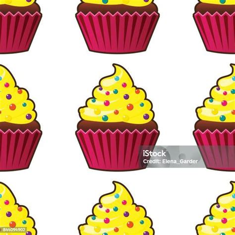 컵 케 잌은 벡터 완벽 한 패턴입니다 머핀 달콤한 질감 배경입니다 화려한 디저트 배경 막입니다 인쇄 장식 직물에 대 한 텍스처입니다 귀여운에 대한 스톡 벡터 아트 및 기타