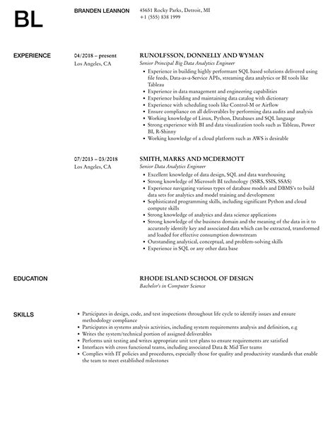 Data Analytics Engineer Resume Samples Velvet Jobs