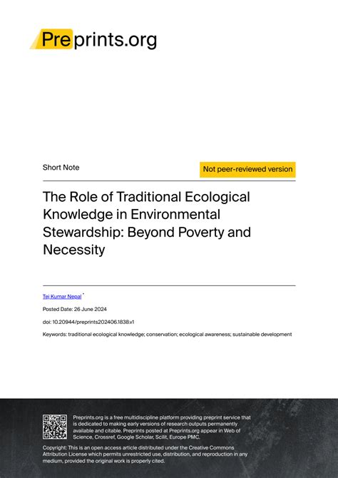 Pdf The Role Of Traditional Ecological Knowledge In Environmental Stewardship Beyond Poverty