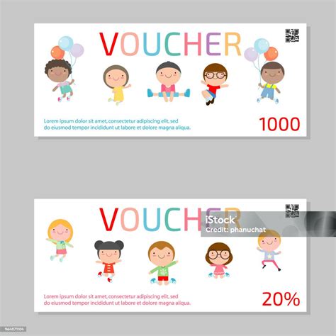 선물 상품권 템플릿 그리고 아이 들입니다 화려한 패턴으로 바우처 서식 파일 템플릿입니다 밝은 개념 벡터 일러스트 레이 션 가격에 대한 스톡 벡터 아트 및 기타 이미지