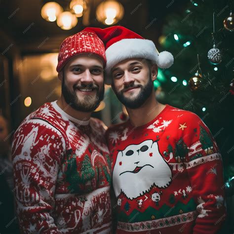 Premium Ai Image Gay Couple Dressed For Christmas Homosexual Love Concept Christmas Celebration