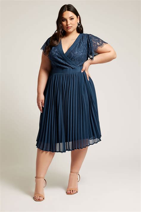 Yours London Plus Size Navy Blue Lace Wrap Midi Dress Yours Clothing