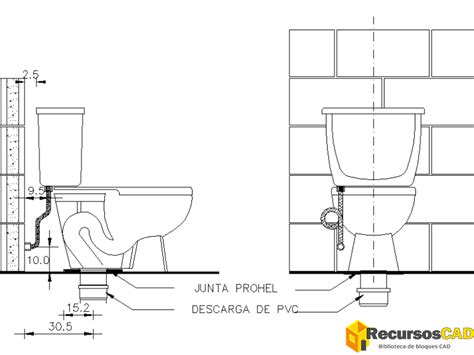 Dibujo Cad De Detalle De Instalación De Inodoro En Formato Dwg