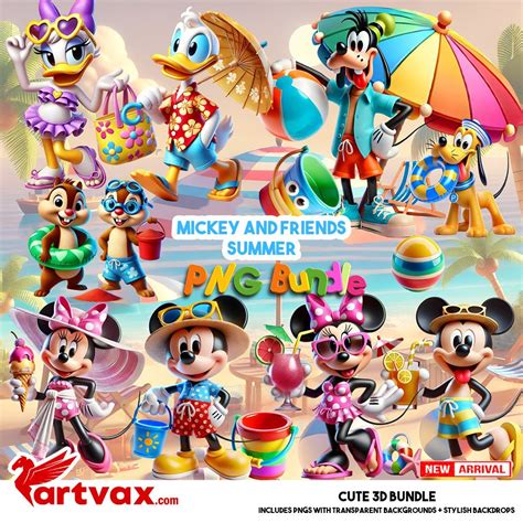 Mickey And Friends Summer Png Bundle Cute 3d Beach Vacation Clipart