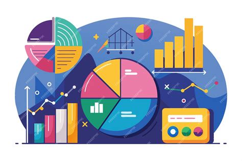 A Colorful Illustration Showcases Various Data Visualization Methods Including Pie Charts Bar
