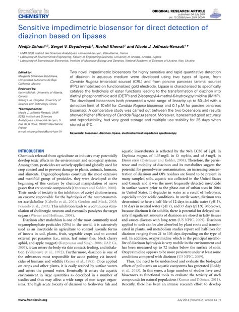 Pdf Sensitive Impedimetric Biosensor For Direct Detection Of Diazinon Based On Lipases
