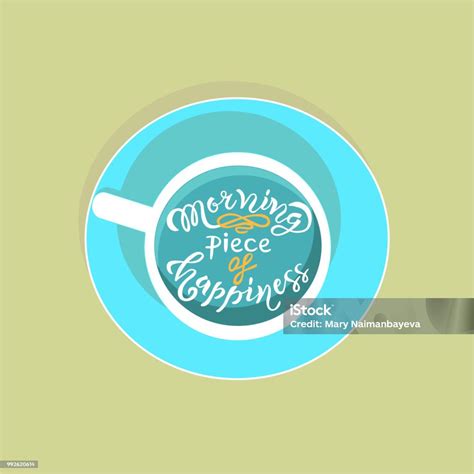행복의 아침 조각 손 포스터 배지 아이콘 엽서 카드 영감 견적으로 차 한잔과 함께 그려진된 글자 벡터 일러스트 레이 션 개념에 대한 스톡 벡터 아트 및 기타 이미지 Istock
