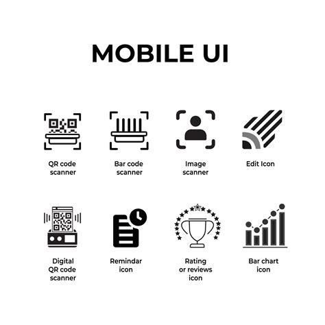 Mobile UI Icons Kit For Scanner Application With QR Code Image Scanner Reminder Review And