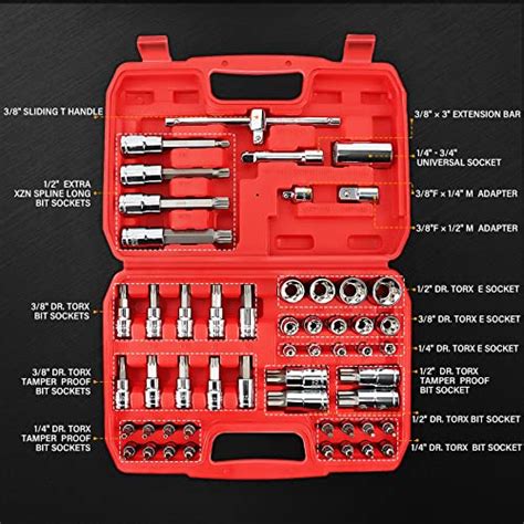 Llndei Master Torx Bit Socket Set 1 4 3 8 1 2 Inch And External Torx Sockets 53pcs Dr 6p Torx
