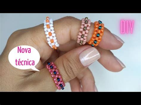 Nova Técnica Para Fazer Anel De Miçangas Passo A Passo Beaded Flower Ring Beads Jewelry