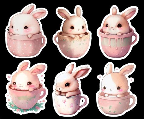 Kawaii Bunnies Set Of 24 Stickers Sticker Journal Sticker Scrapbook
