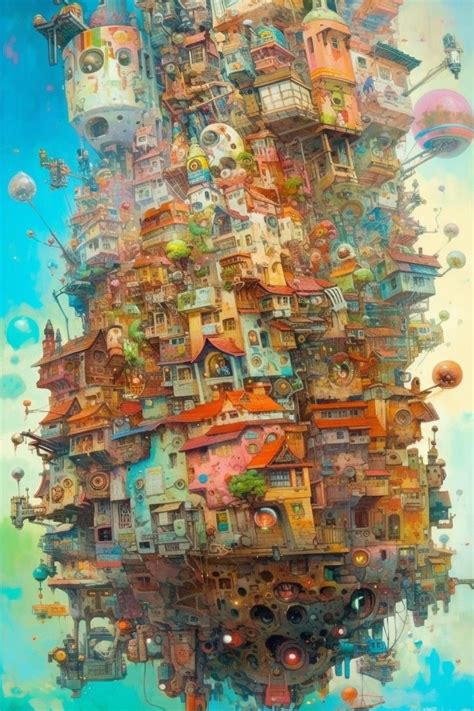 Floating City Landscape Surreal Art Of Future Urbanism Målningar Fantasi Konst Dungeons And
