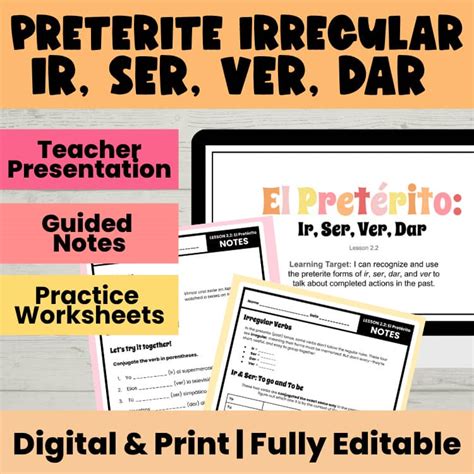 Irregular Preterite Ir Ser Ver Dar Lesson Presentation Guided Notes
