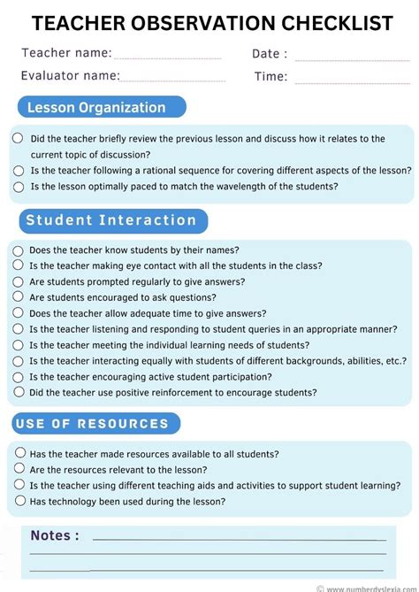 Teacher Observation Checklist Artofit