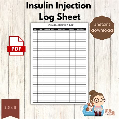 Insulin Injection Log Sheet Pdf Instant Download Health Tracker Care