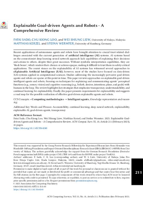 Pdf Explainable Goal Driven Agents And Robots A Comprehensive