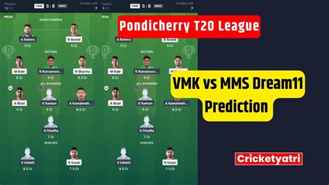 Vmk Vs Mms Dream11 Prediction In Hindi Fantasy Cricket Pitch Report Dream11 Team T20 Match