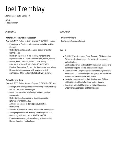 Python Software Engineer Resume Samples Velvet Jobs