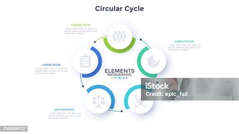 5개의 둥근 종이 흰색 요소가 있는 원형 구성표 5단계의 순환 비즈니스 프로세스 개념 최소한의 인포그래픽 디자인 템플릿입니다 데이터 시각화를 위한 현대적인 평면 벡터