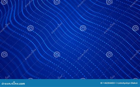 Wave Of Particles Futuristic Blue Dots Background With A Dynamic Wave Big Data 3d Rendering