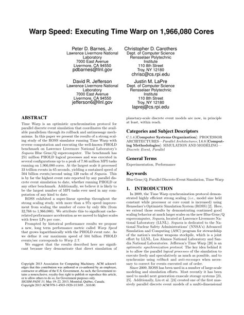 PDF Warp Speed Executing Time Warp On Cores