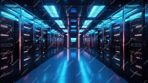 Premium Ai Image Generative Ai Data Center Modern High Technology Server Room In Neon Colors