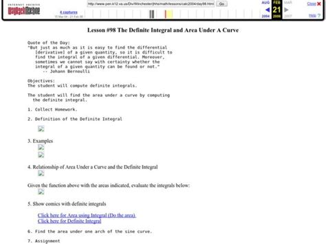 The Definite Integral And Area Under A Curve Lesson Plan For 9th 12th