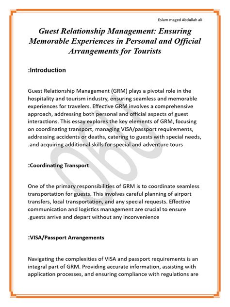 Guest Relationship Management Pdf Tourism Transport