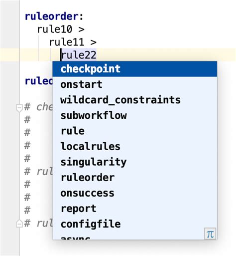 Don T Show Snakemake Workflow Keywords Completion Inside Localrules And Rulesorder Issue