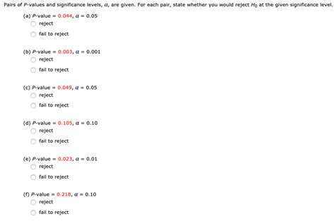Solved For Which Of The Following P Values Will The Null Chegg